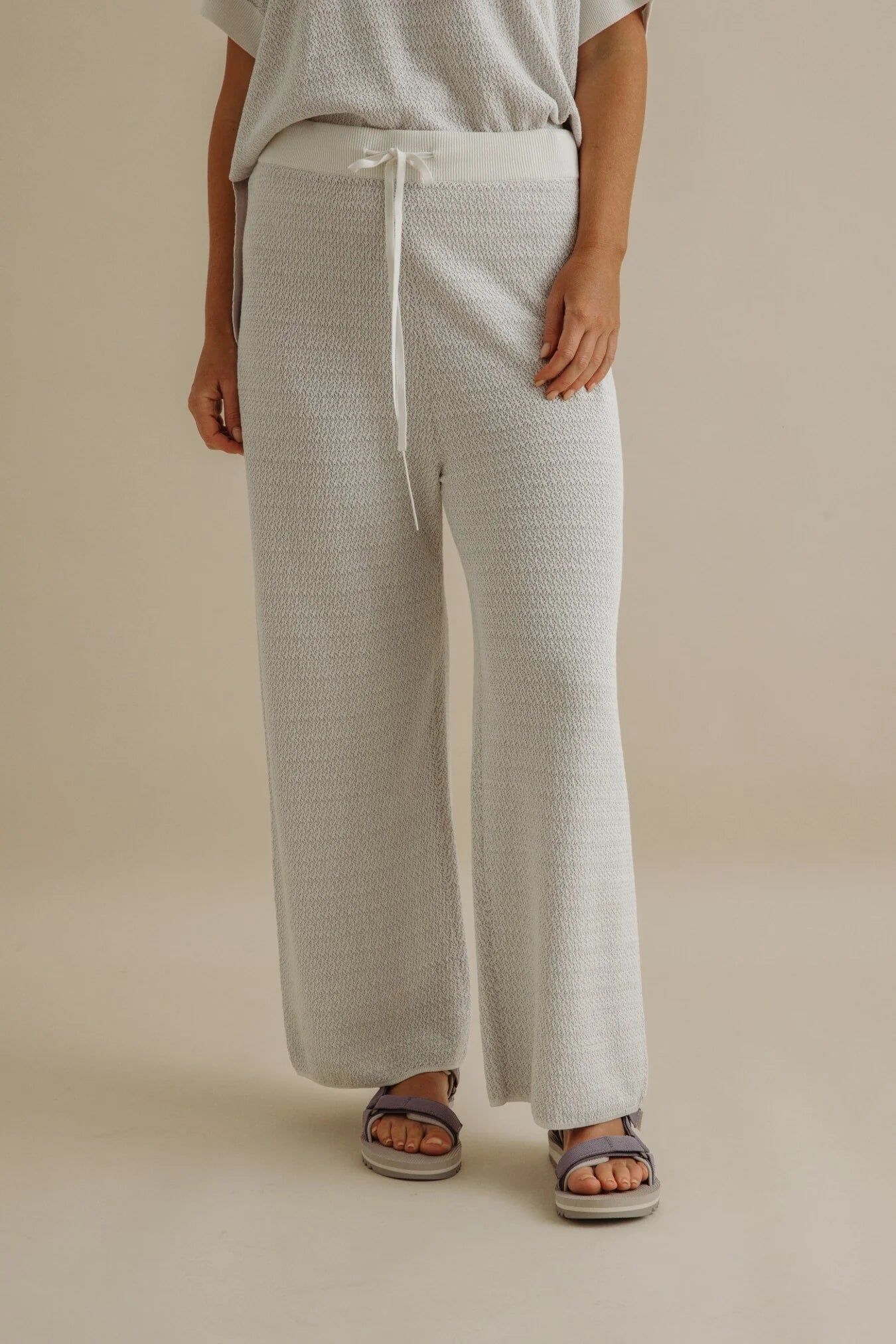 TYDE | Crepe Knitted Pants / Milk + Silver Haze